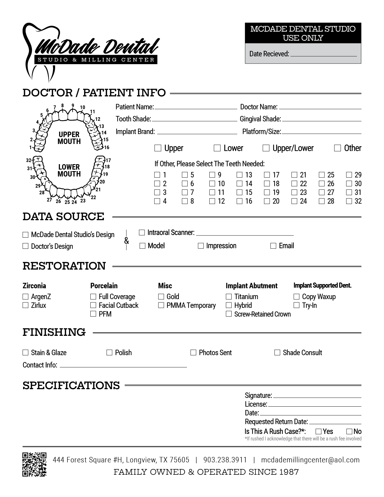Rx Form – McDade Dental Studio